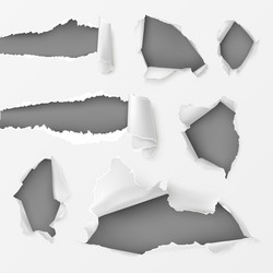 Hole torn in ripped paper on transparent Vector Image