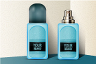 Blue plastic perfume bottles with package box Vector Image