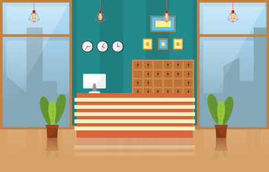 Hotel check in reception desk lobby room Vector Image