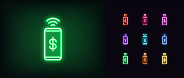 Neon phone icon glowing cellphone sign set Vector Image