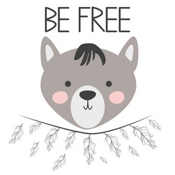 Cute sweet little wolf smiling face with feathers Vector Image