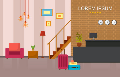 Hotel check in reception desk lobby room Vector Image