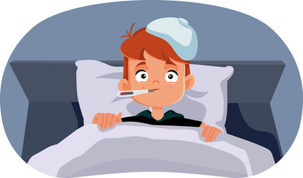 Ill child having a fever cartoon Royalty Free Vector Image