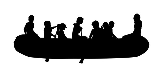 Happy children rafting in rubber boat silhouette Vector Image