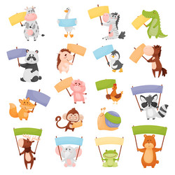 Animals holding blank banners and sign boards Vector Image