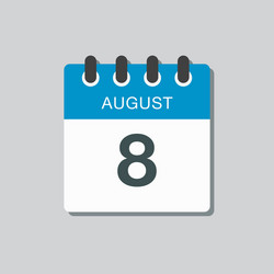 Calendar icon day 8 august date days year Vector Image