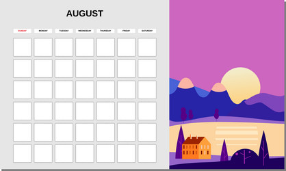 August calendar planner month minimalistic Vector Image