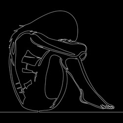 Continuous line drawing sad man alone concept Vector Image