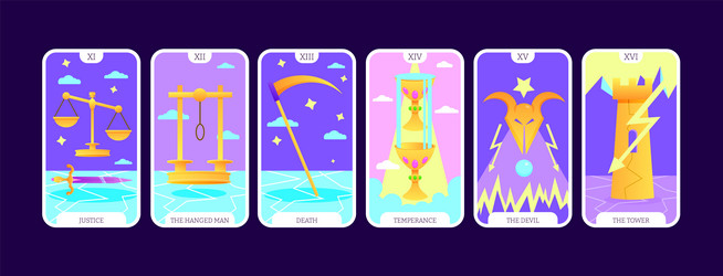 Tarot cards flat deck cartoon taro card major Vector Image