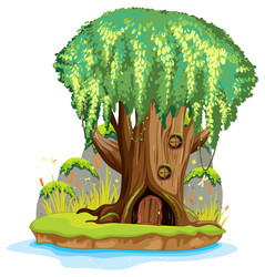 Fantasy tree house inside trunk Royalty Free Vector Image
