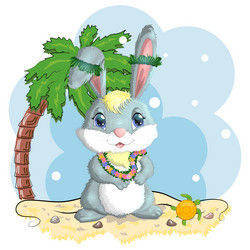Cute rabbit hare in hawaiian clothes dancing hula Vector Image
