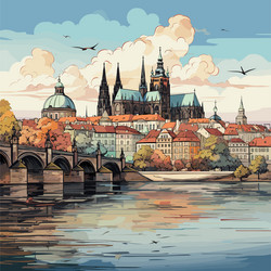 Prague castle hand-drawn comic Royalty Free Vector Image