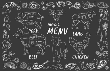 Cut goose meat drawn on blackboard menu Royalty Free Vector