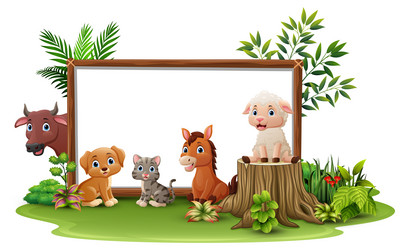 Cute wild animals cartoon with blank board Vector Image