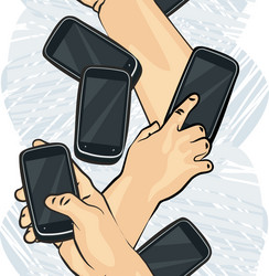 Hands with smartphone sketches Royalty Free Vector Image