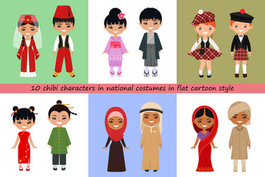 Cute chibi characters in national turkish costume Vector Image