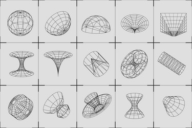 Wireframe geometric shapes in different phormes Vector Image