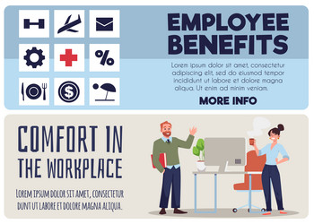 Employee benefits icons poster template - flat Vector Image