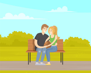 Couple on date outdoors sitting bench people Vector Image