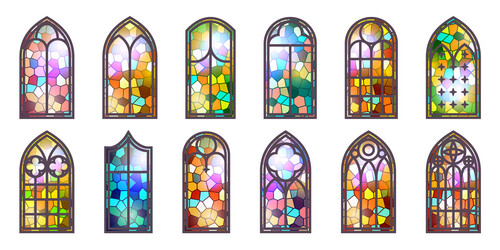 Church windows cartoon set icon isolated Vector Image