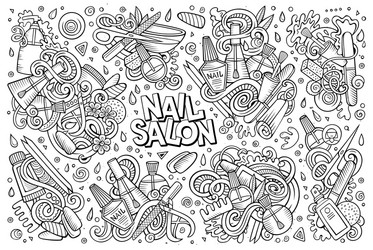 Cartoon set of nail salon theme doodles Royalty Free Vector