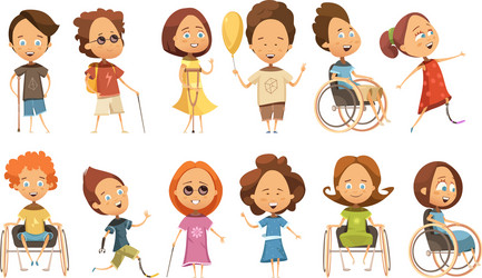 Cartoon kids with physical disabilities set Vector Image