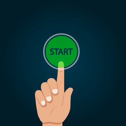 Cartoon finger pushing start button Royalty Free Vector