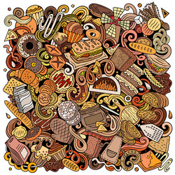 Bakery doodle cartoon funny banner Royalty Free Vector Image