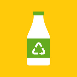 Bottle and recycle sign on green label icon Vector Image