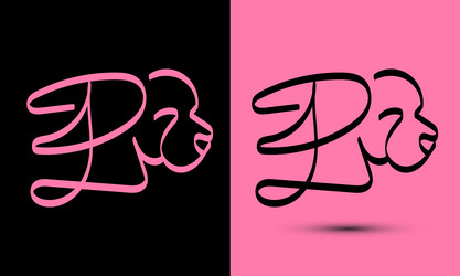 Initial letter f combine with dog head black Vector Image