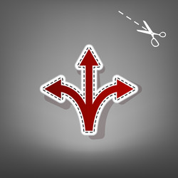 Three-way direction arrow sign red icon Royalty Free Vector