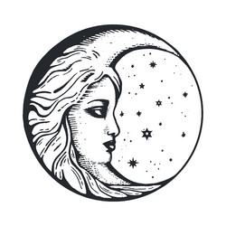 Moon and crescent hand drawing Royalty Free Vector Image