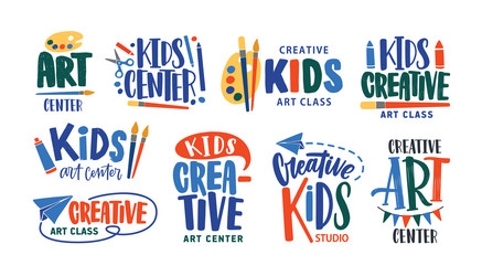 Kids creative class template promotional logo set Vector Image
