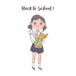 Two girls wearing unoform collect rubbish Vector Image