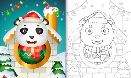 Coloring book with cute panda christmas characters
