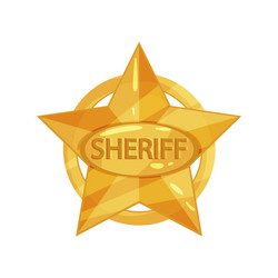 Brass five-pointed sheriff star badge in flat Vector Image