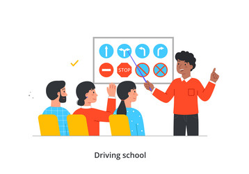 Education process in driving school Royalty Free Vector