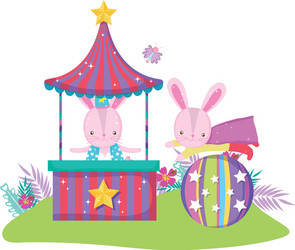 Cute circus rabbit with layer and kiosk Royalty Free Vector