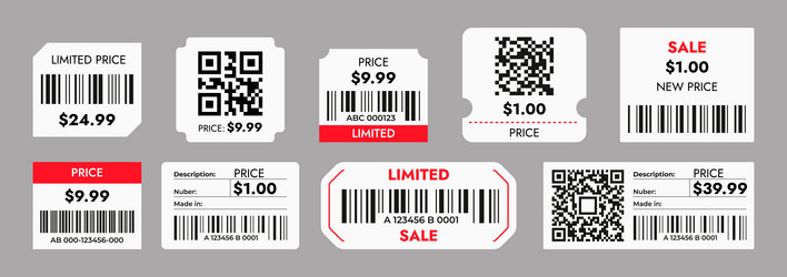 Qr code stickers barcode labels with product Vector Image