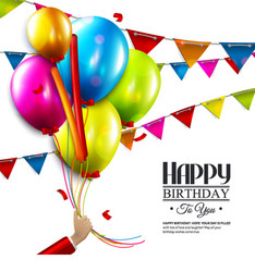 Happy birthday card with photo frame and balloons Vector Image