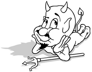 Drawing of a sitting devil with trident Royalty Free Vector