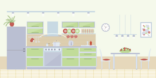 Flat style kitchen interior design Royalty Free Vector Image