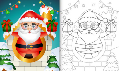 Coloring book with a cute santa christmas Vector Image
