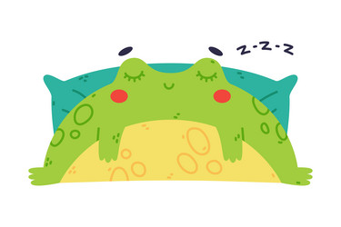 Cute fat green frog or toad character sleeping Vector Image