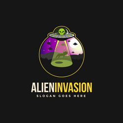 Alien invasion emblem logo icon Royalty Free Vector Image