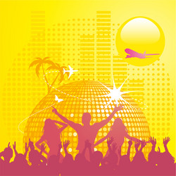 Purple disco ball and crowd Royalty Free Vector Image