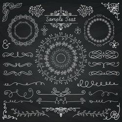 Chalk drawing floral design elements Royalty Free Vector