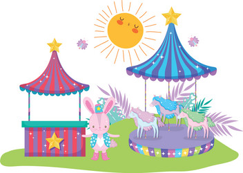 Cute circus rabbit with layer and kiosk Royalty Free Vector