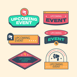 Gradient upcoming events label set Royalty Free Vector Image