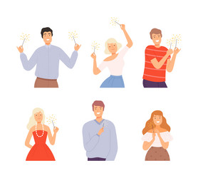 People characters launching and watching explosion